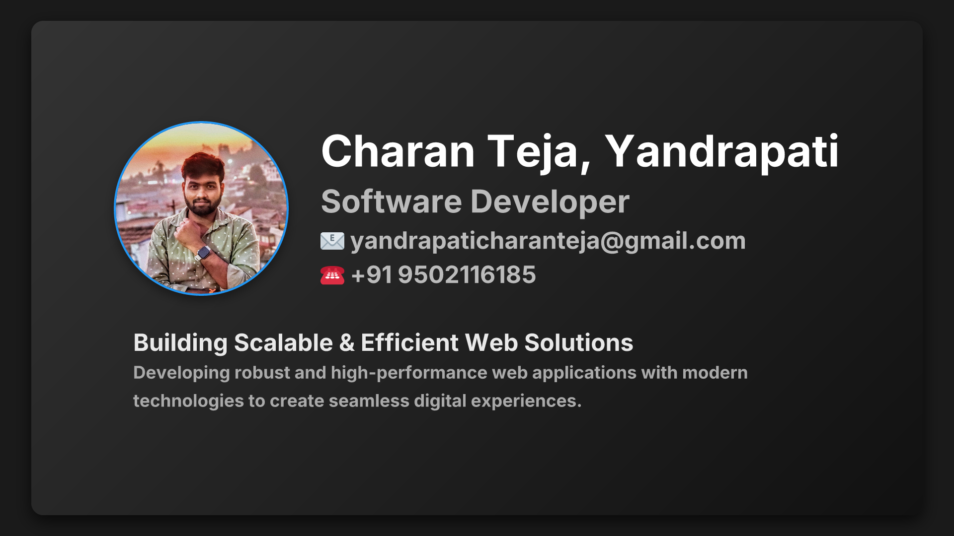 Charan Teja, Yandrapati's Portfolio